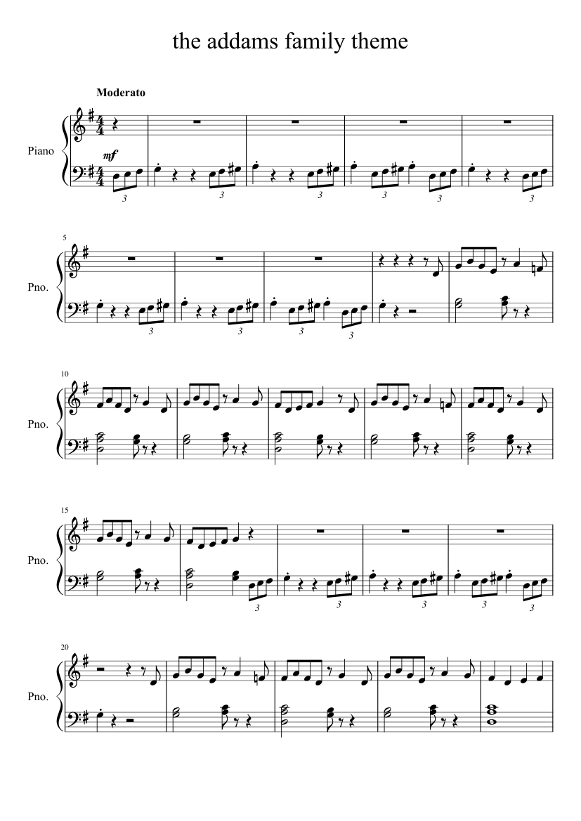 The Addams family Sheet Music for Piano (Solo) | MuseScore.com