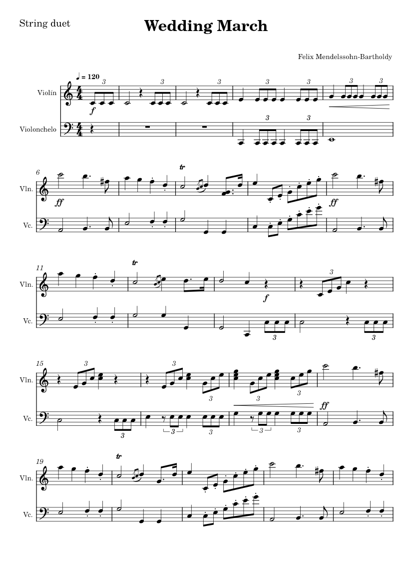 Wedding March – Felix Mendelssohn for String duet Sheet music for Violin, Cello (String Duet ...
