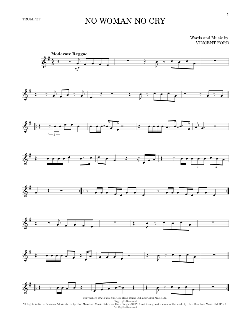 Play Official version of No woman no cry sheet music by Bob Marley for ...