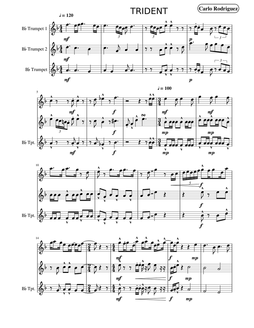 TRIDENT Trumpet Trio Sheet music for Trumpet in b-flat (Mixed Trio ...