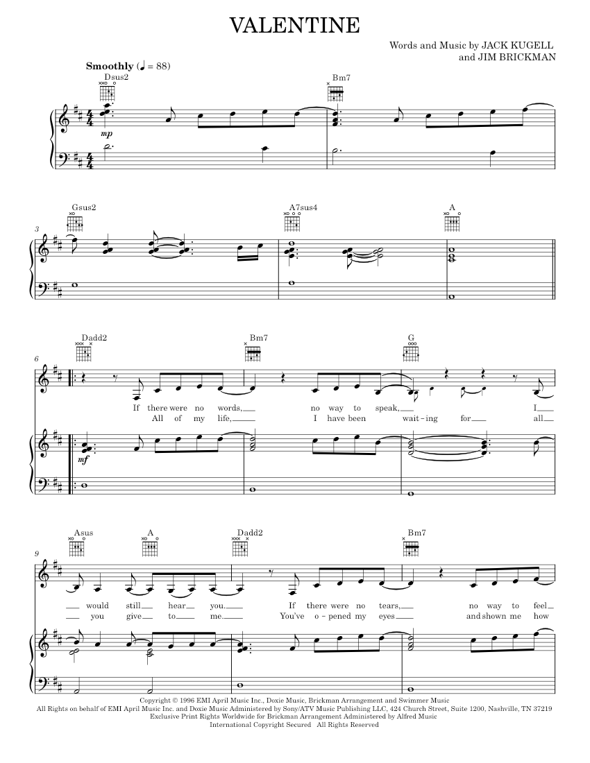 Valentine Sheet music for Piano, Vocals by Jim Brickman, Jim Brickman ...