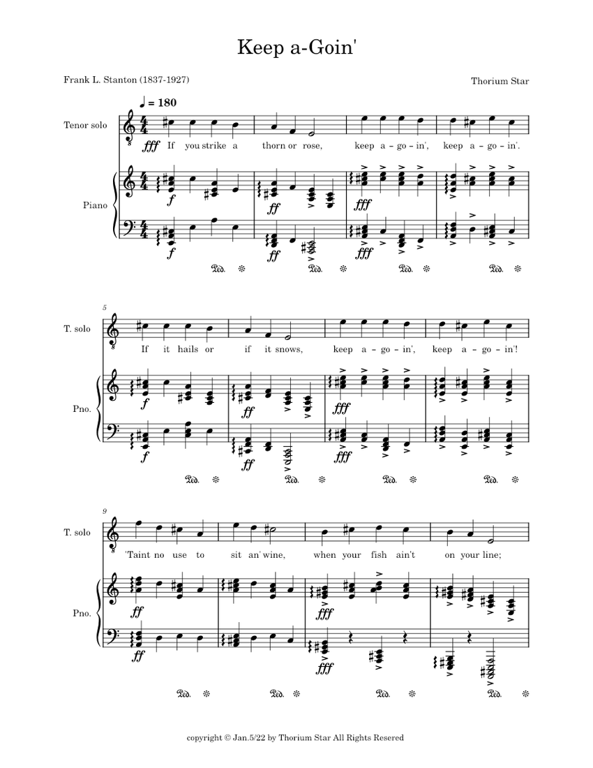 Keep a-Goin' Sheet music for Piano, Tenor (Piano-Voice) | Musescore.com
