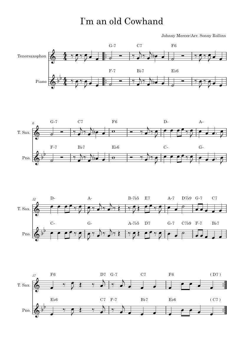 I´m an old cowhand – Johnny Mercer Sonny Rollins - I'm an old Cowhand ...