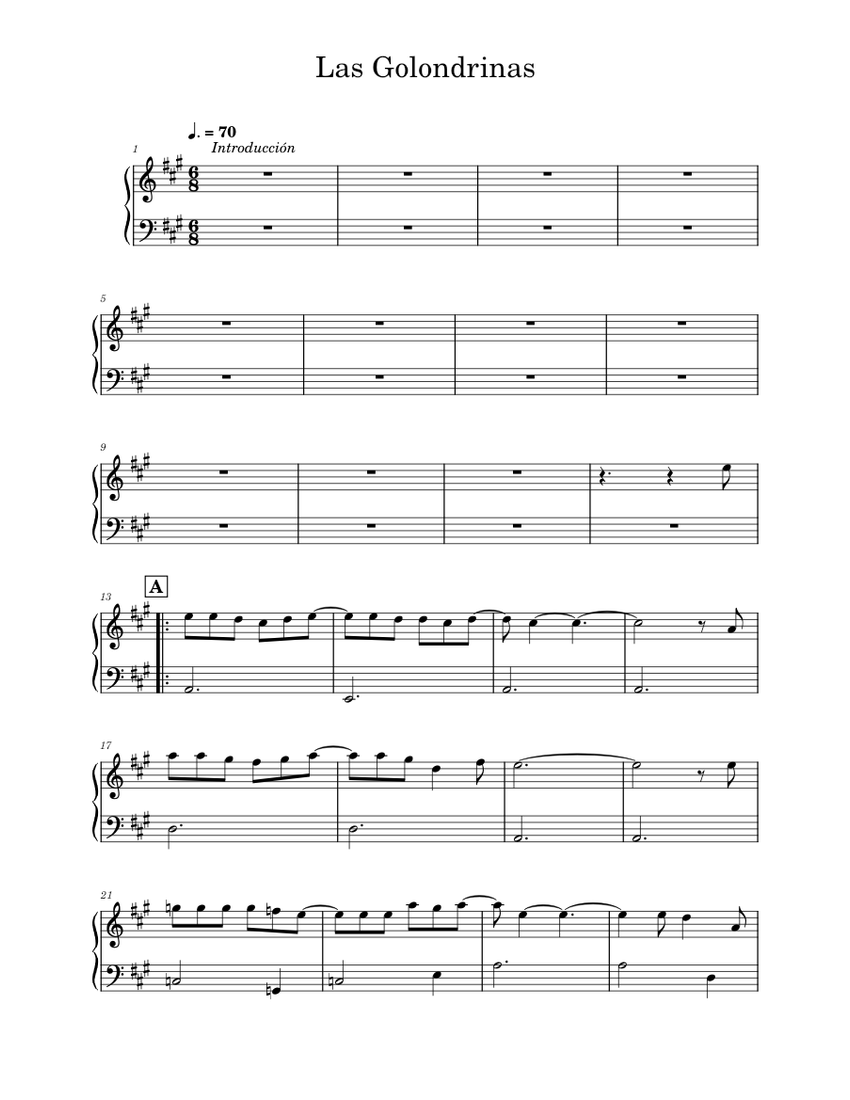 Las_Golondrinas Sheet music for Piano (Solo) Easy | Musescore.com