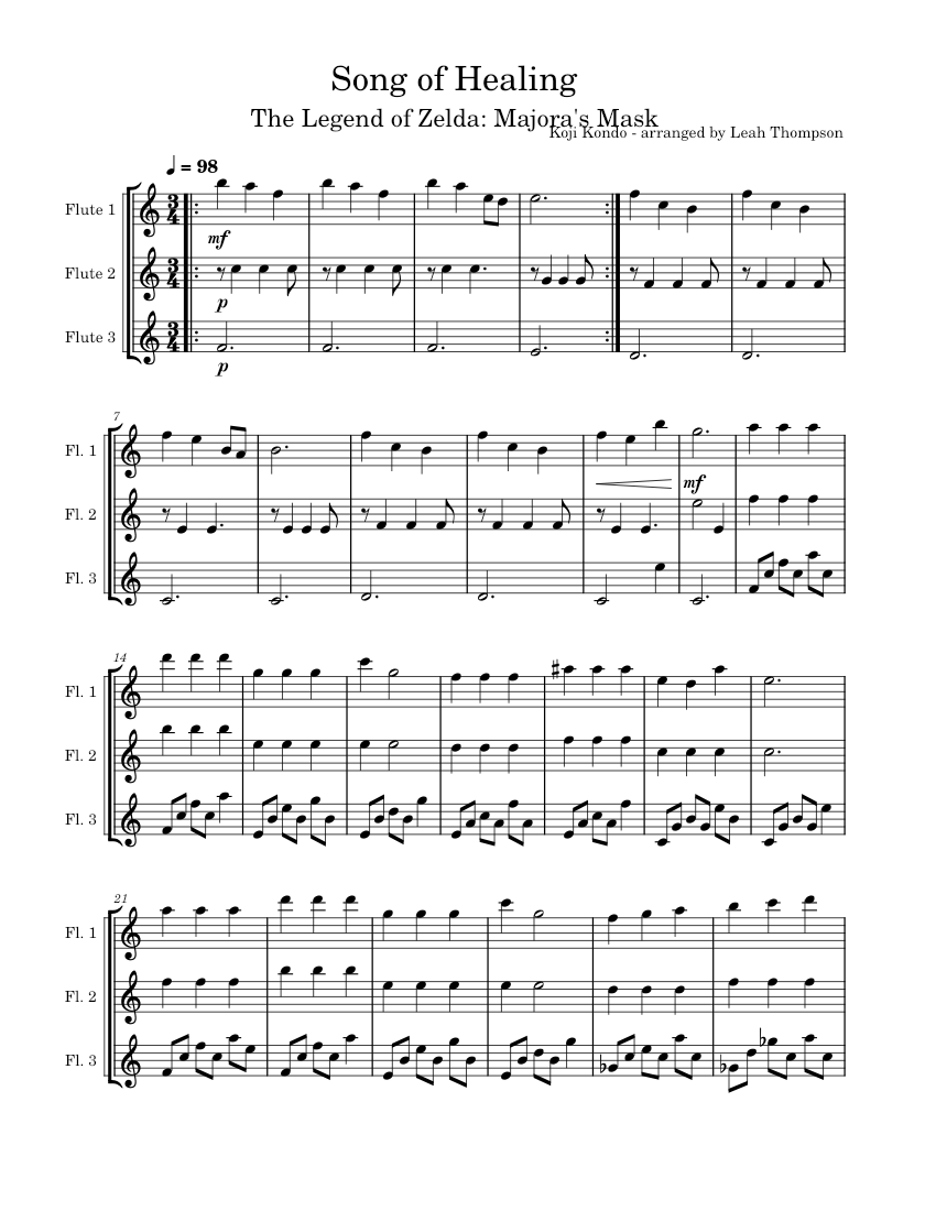 Song of Healing – Koji Kondo Song of Healing Sheet music for Flute ...