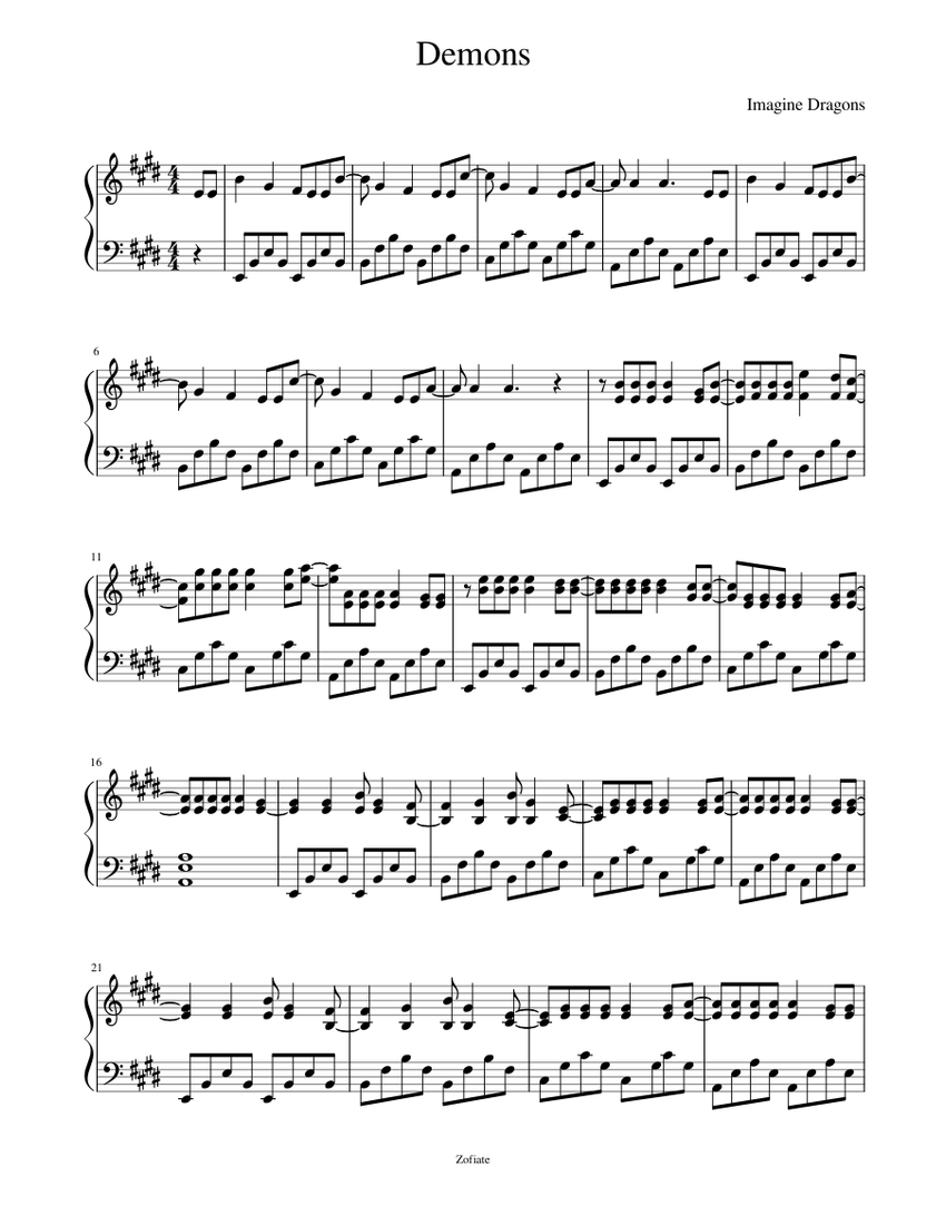 Demons - Imagine Dragons Sheet music for Piano (Solo) Easy | Musescore.com