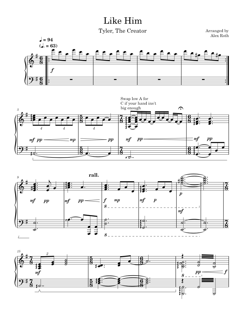 Like Him – Tyler, The Creator Sheet Music for Piano (Solo) easy ...
