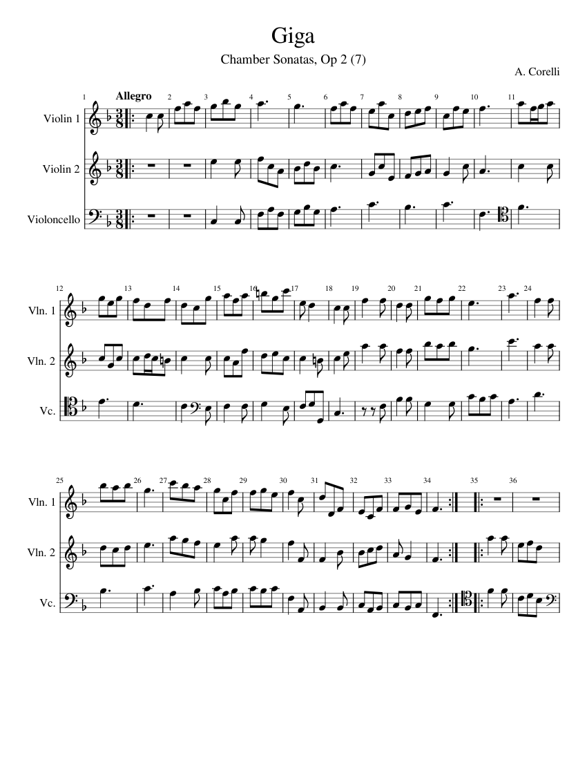 Giga Sheet music for Violin, Cello (String Trio) | Musescore.com