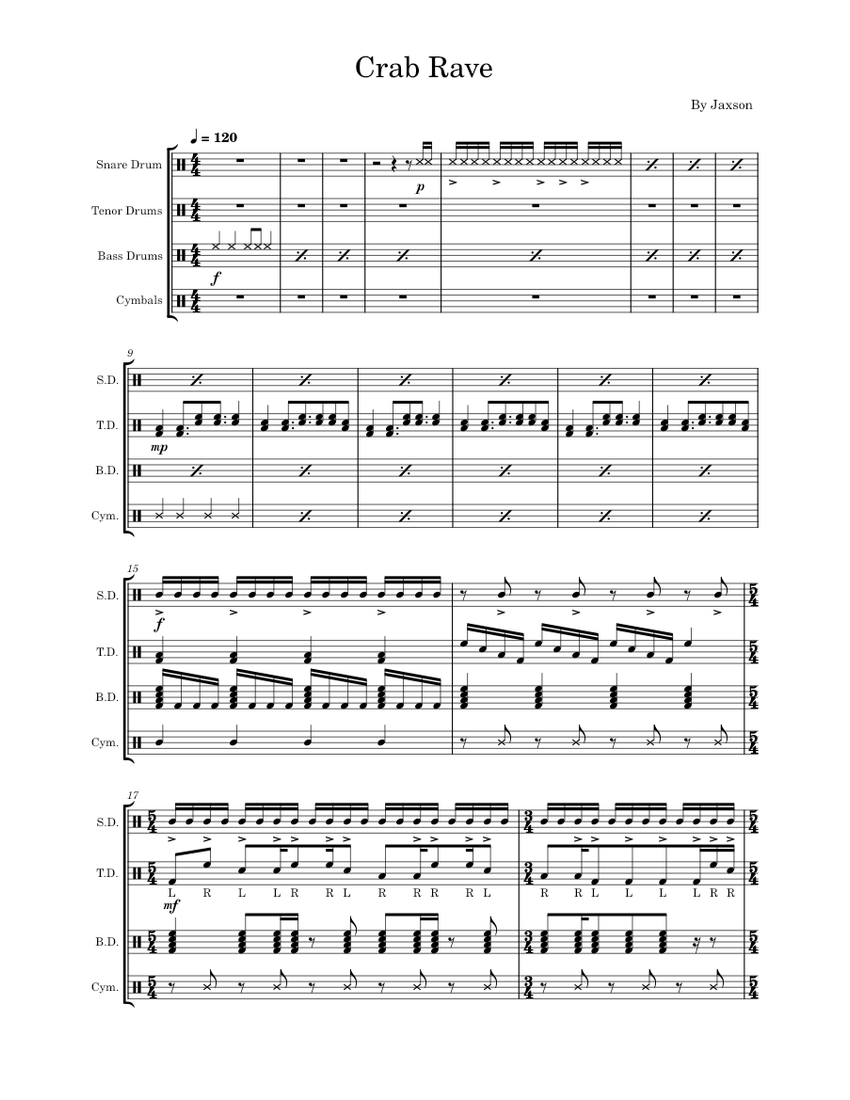 Crab rave – Noisestorm Sheet music for Snare drum, Crash, Tenor drum ...