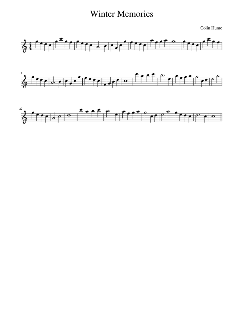Colin Hume - Winter Memories Sheet music for Piano (Solo) Easy ...