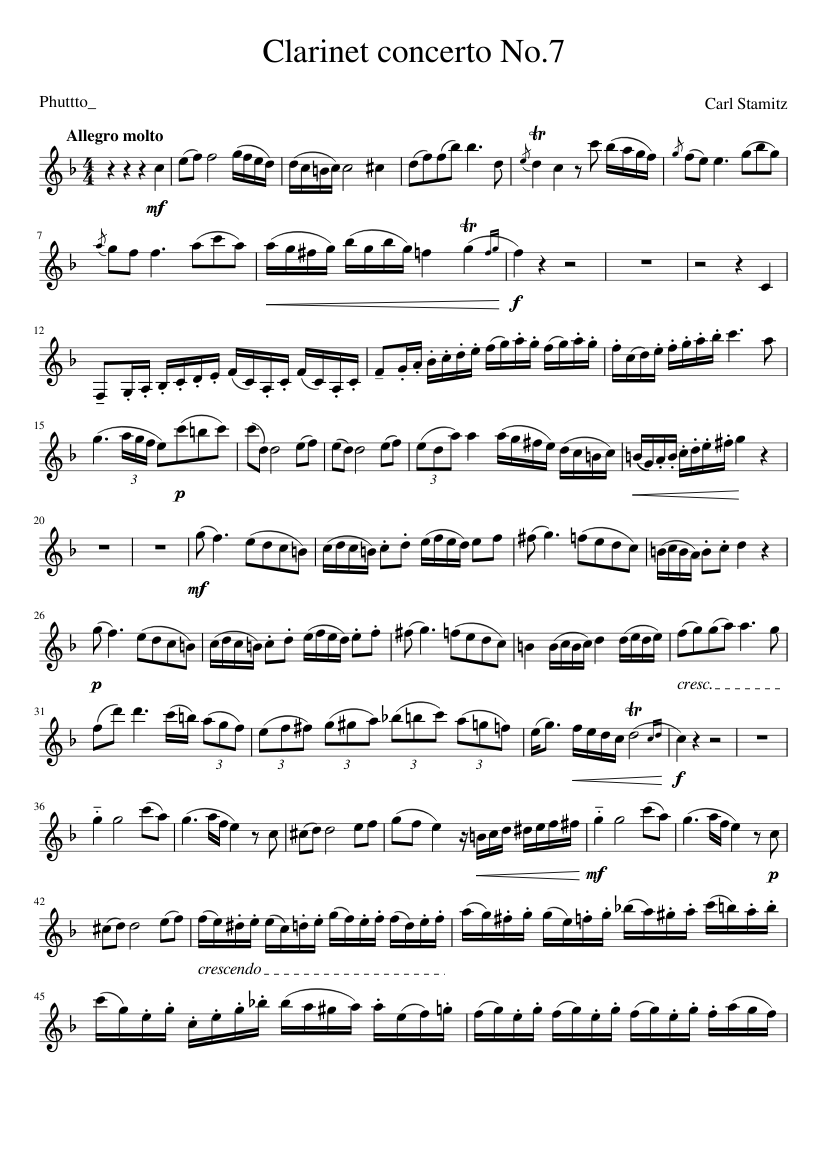 Clarinet concerto No.7 - Karl Stamitz Sheet Music for Clarinet in b-flat (Solo) | MuseScore.com
