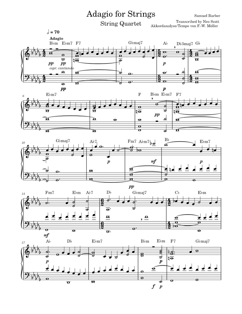 Adagio for Strings – Samuel Barber (Harp) chord analysis Sheet music for Piano (Solo ...