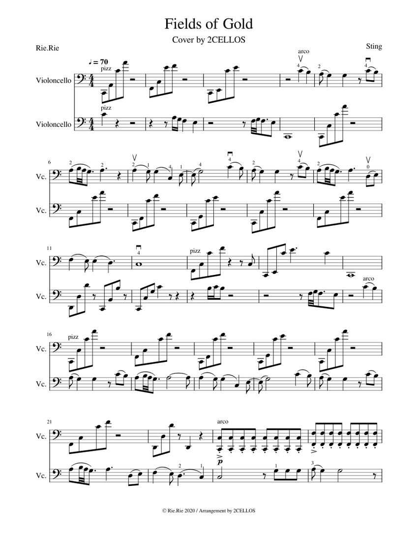 Fields of Gold - Cover by 2CELLOS Sheet music for Cello (String Duet ...