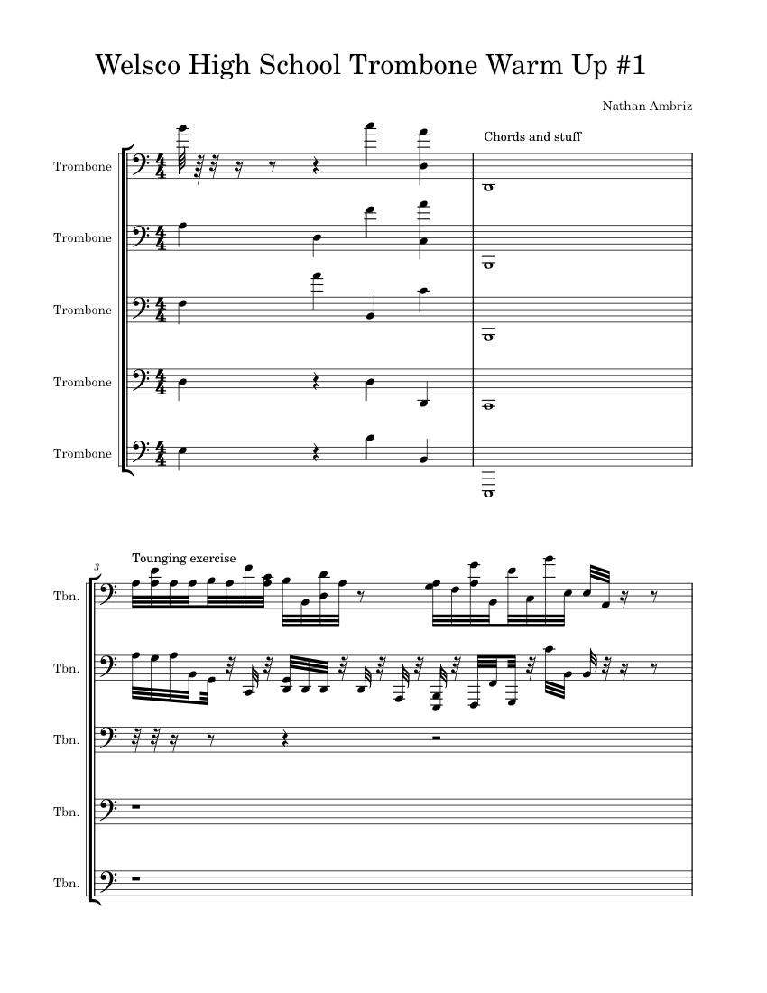 Welsco High School Trombone Warm Up #1 Sheet music for Trombone (Brass ...