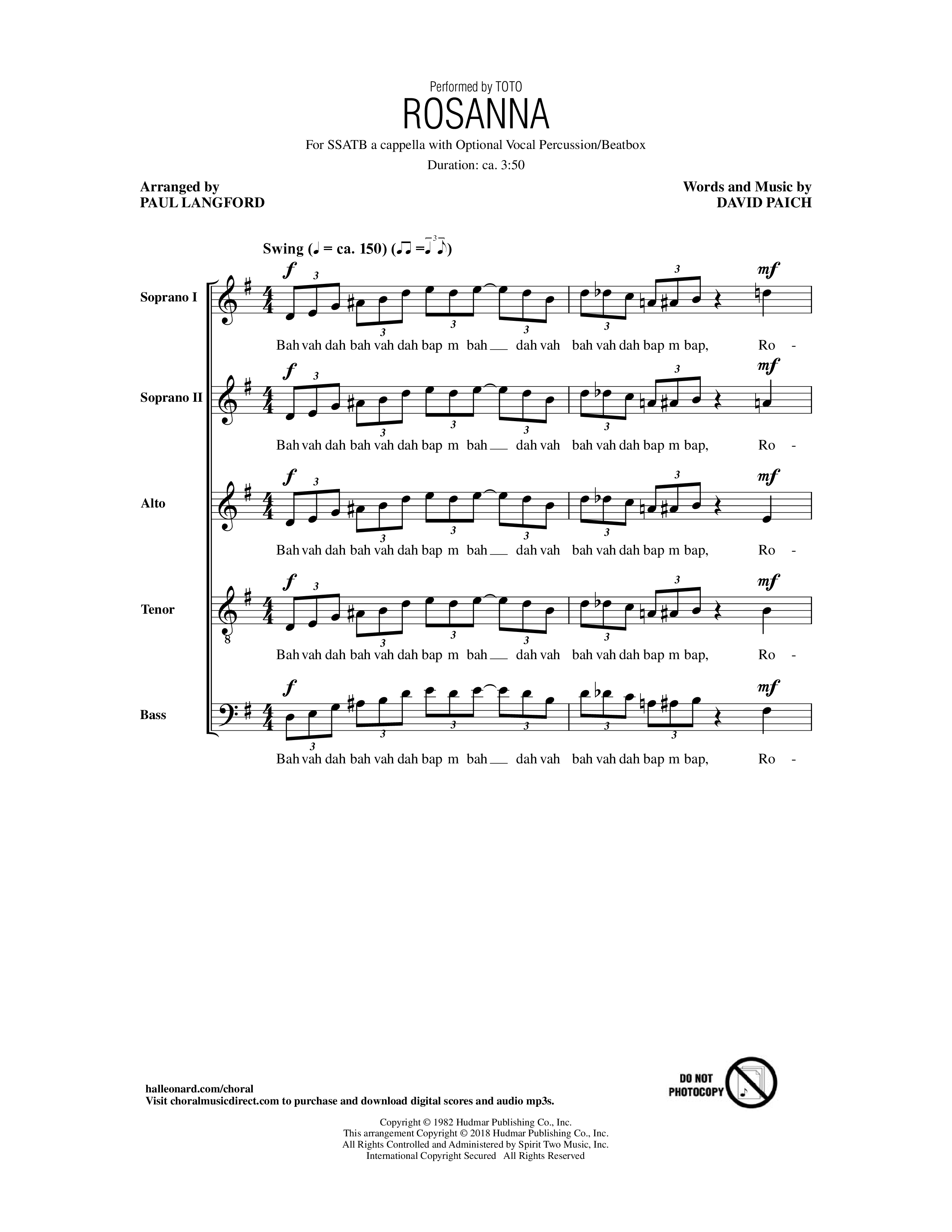 Play Official version of Rosanna sheet music by Toto for Vocals ...