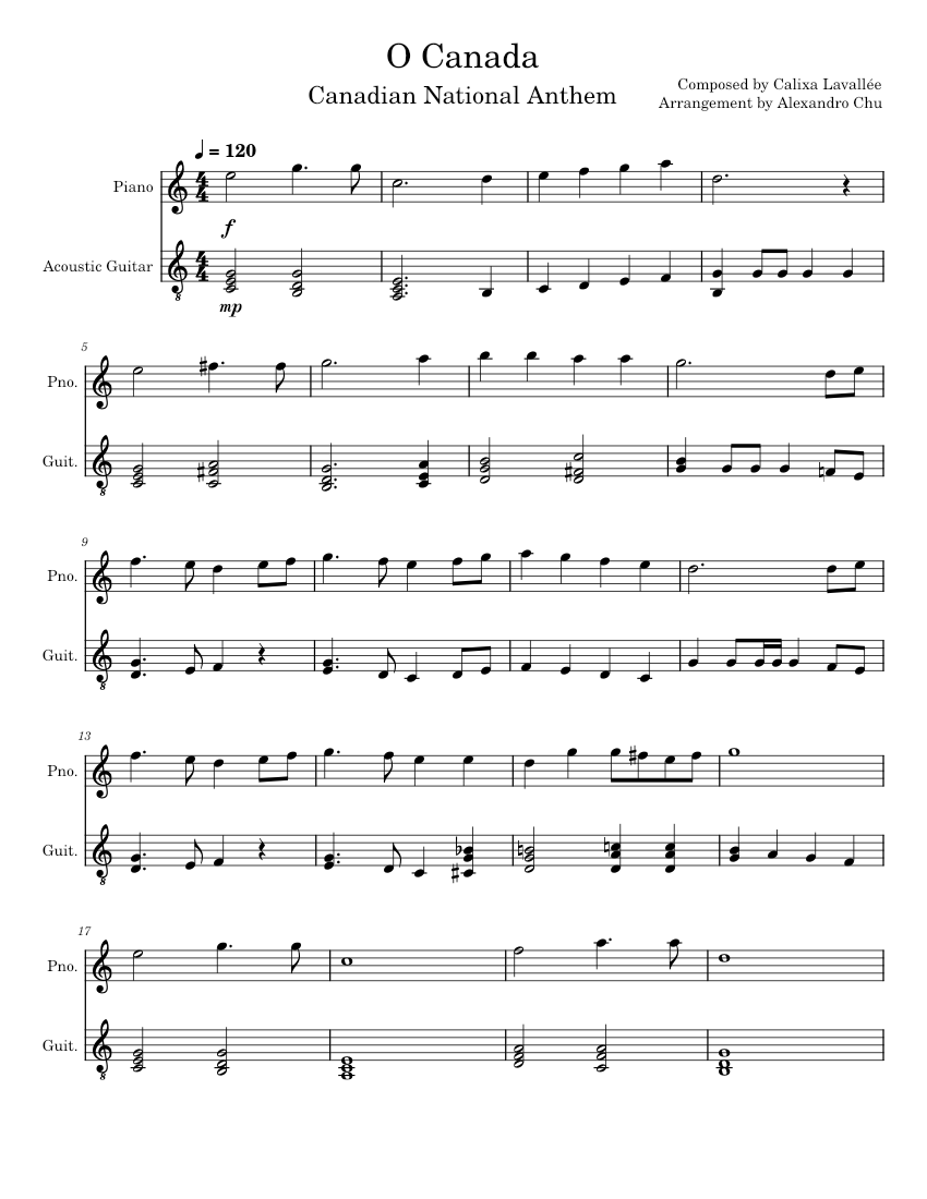 O Canada Sheet music for Piano, Guitar (Mixed Duet) | Musescore.com