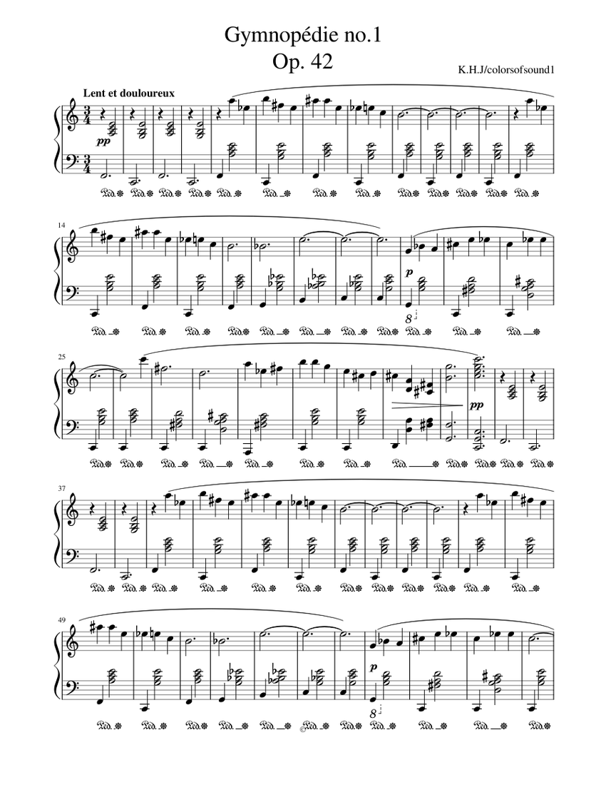 Gymnopedie no.1 - Op. 42 (RSA Contest) Sheet music for Piano (Solo ...