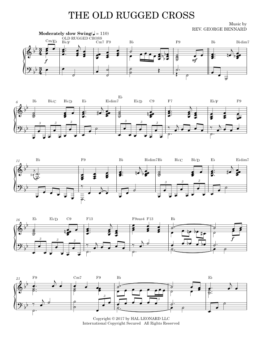 Play Official version of The old rugged cross sheet music by George Bennard for Piano ...