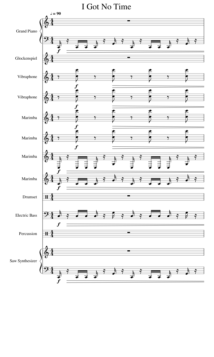 I Got No Time Sheet Music for Piano, Vibraphone, Glockenspiel, Bass ...