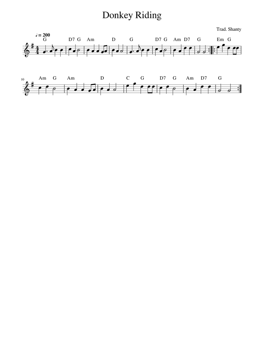 Traditional music - Donkey Riding Sheet music for Piano (Solo ...