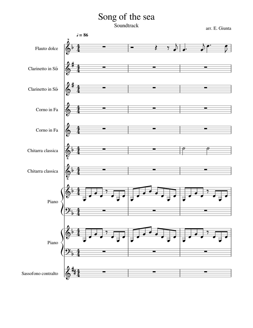 Song of the sea Sheet music for Piano, Clarinet in b-flat, Saxophone ...