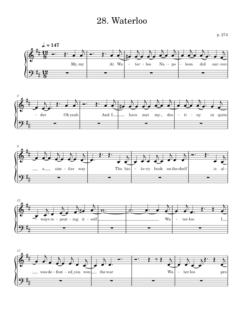 Waterloo – ABBA 28. Waterloo (Tenor) Sheet Music for Piano (Solo) easy ...
