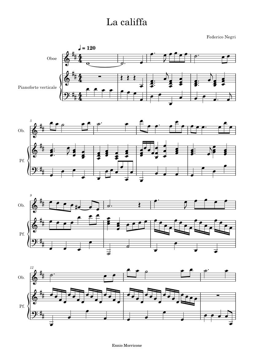 La califfa Sheet Music for Piano, Oboe (Mixed Duet) | MuseScore.com
