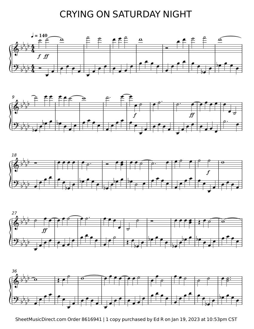 CRYING ON SATURDAY NIGHT Sheet Music for Piano (Piano Duo) | MuseScore.com