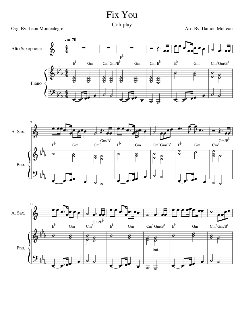 Fix You Sheet music for Piano, Saxophone alto (Solo) | Musescore.com