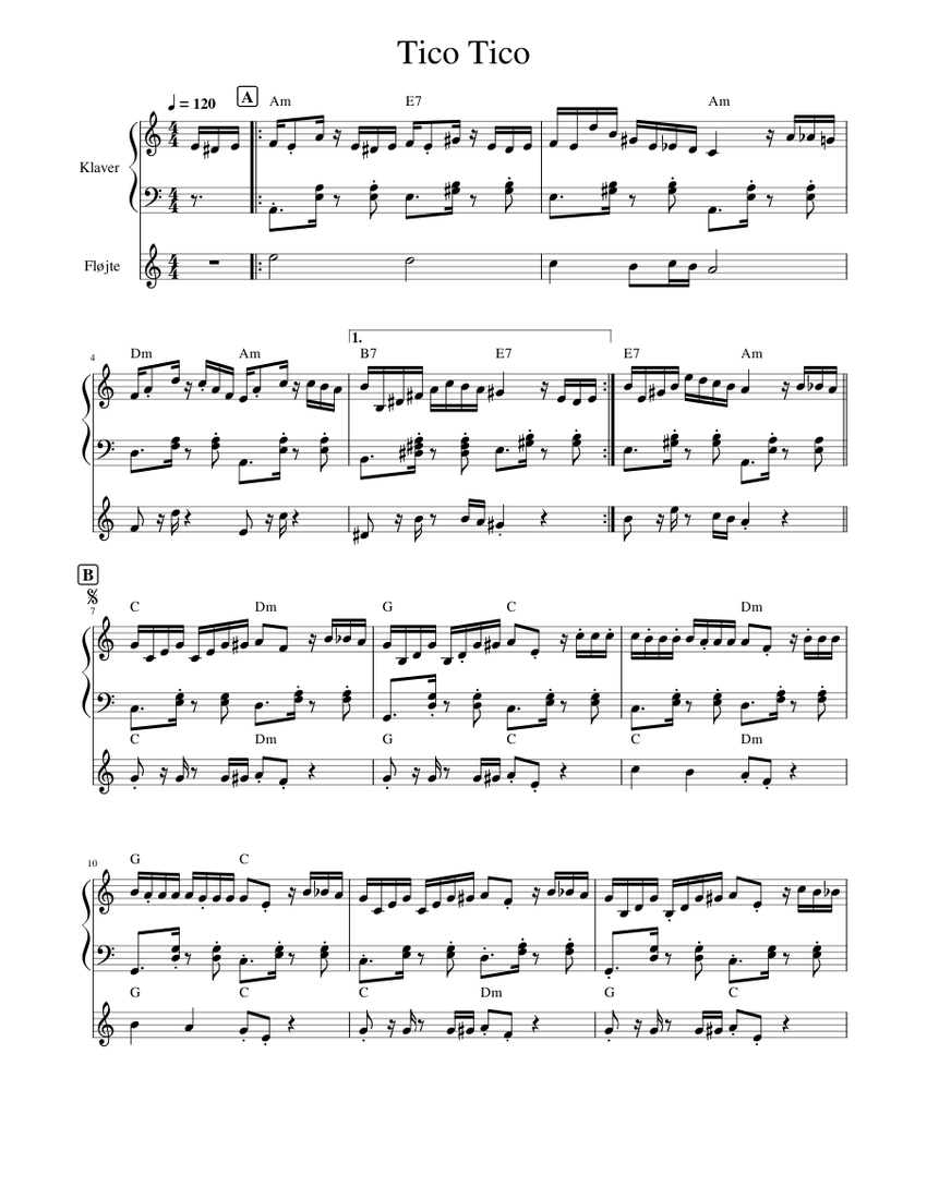 Tico Tico – Misc tunes Sheet music for Piano, Flute (Solo) | Musescore.com