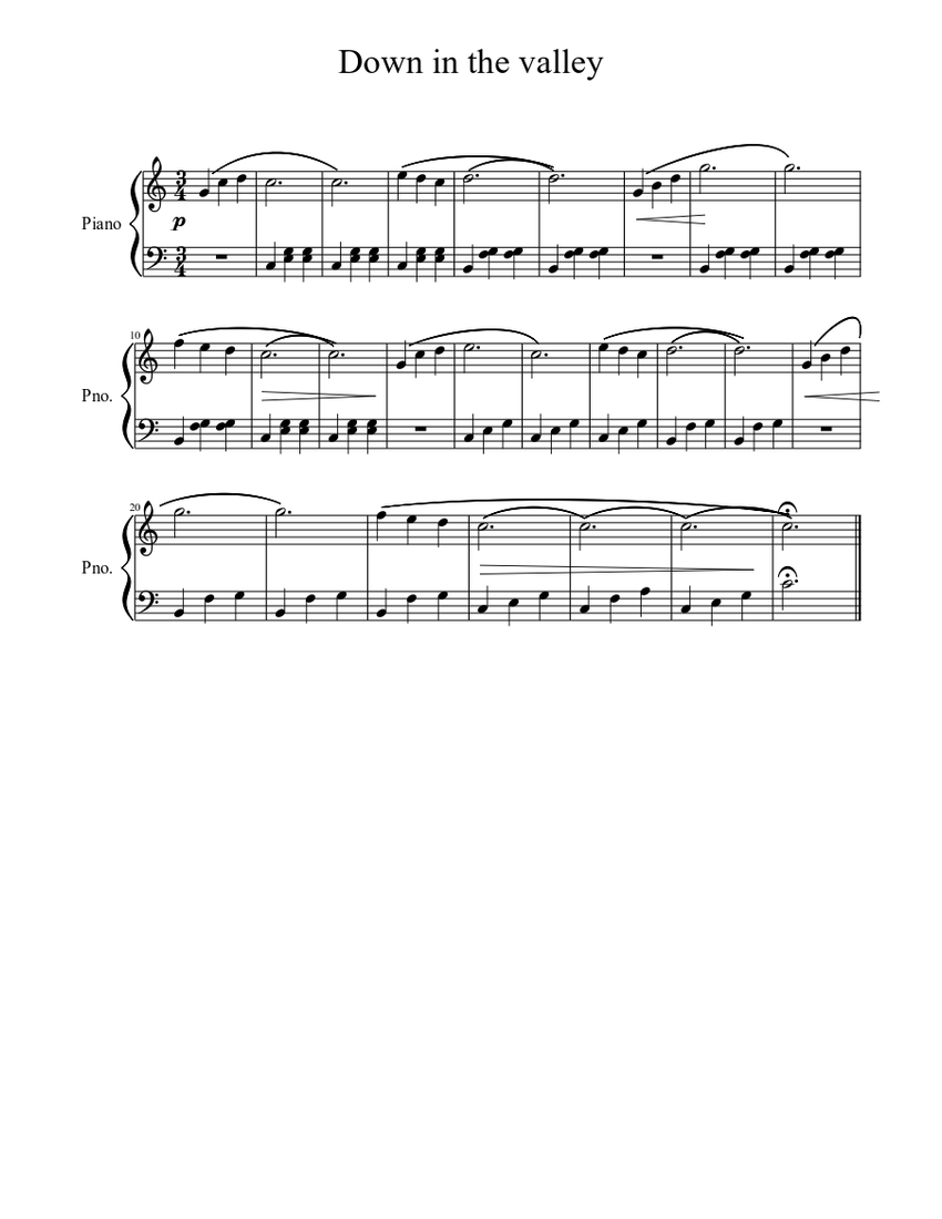 Down in the valley Sheet music for Piano (Solo) | Download and print in ...
