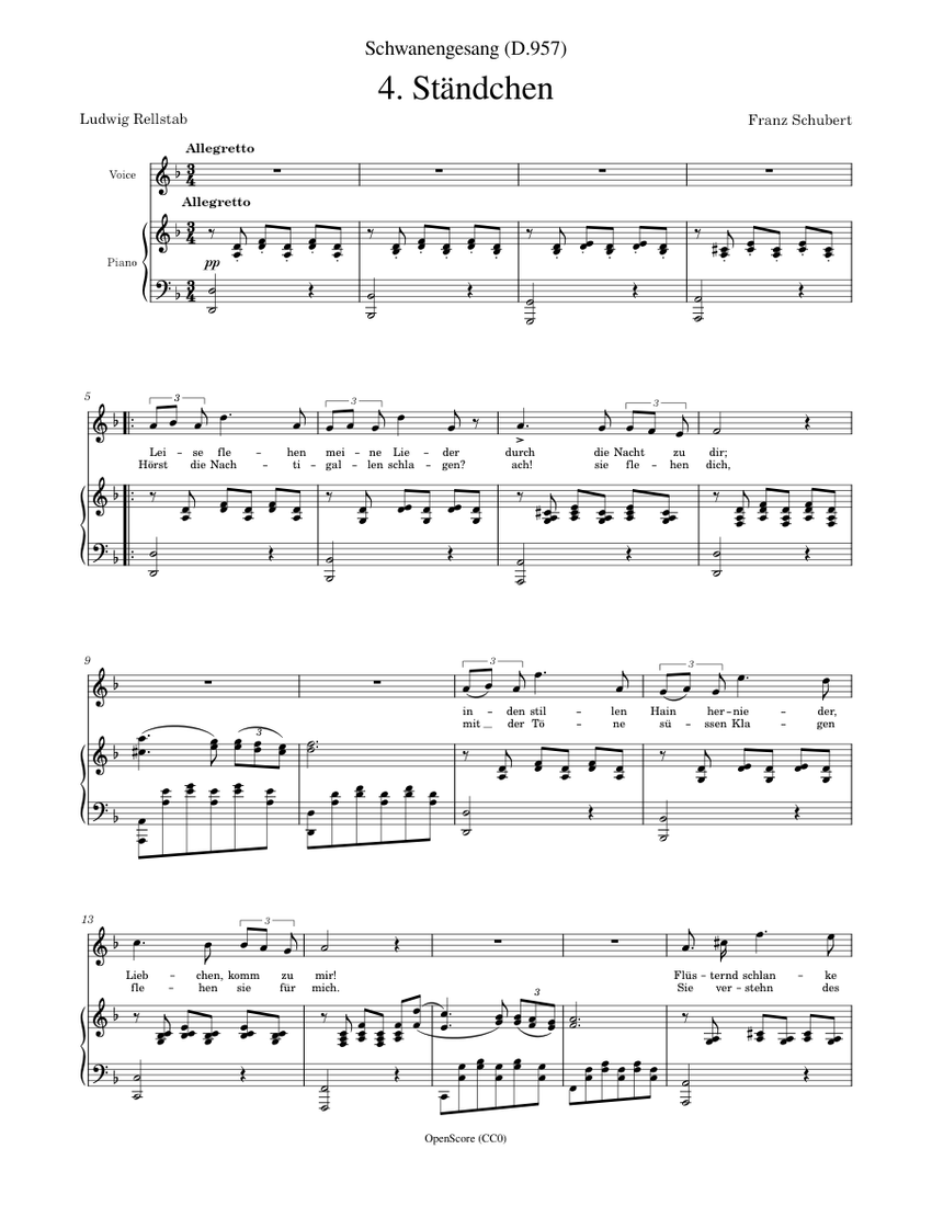 Schubert, Franz - Schwanengesang - Ständchen - Rem Sheet music for ...
