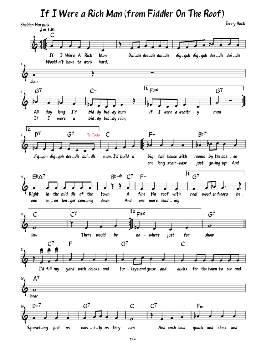If I Were A Rich Man rjsadds long version (lead sheet with lyrics ...