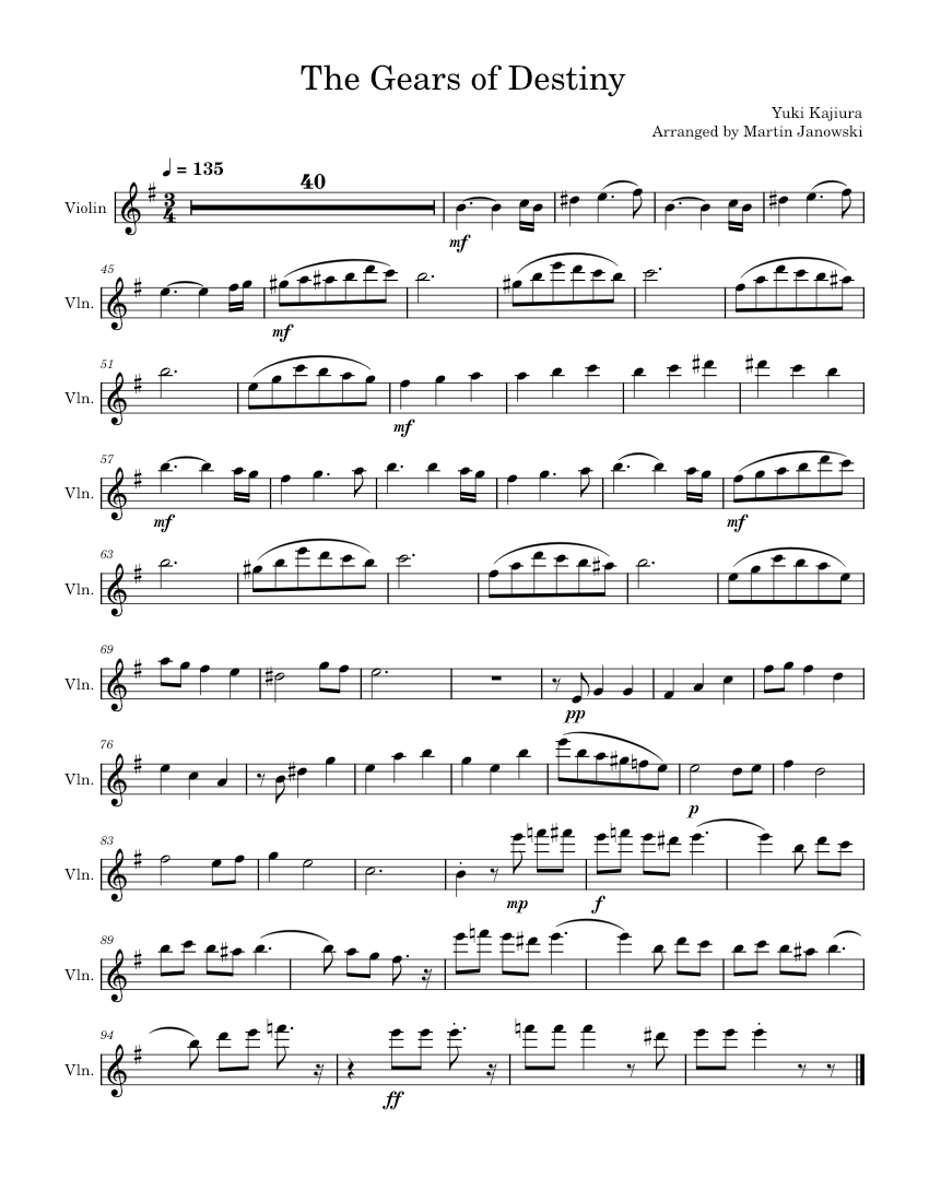 The Gears of Destiny – Yuki Kajiura Sheet music for Violin (Solo ...