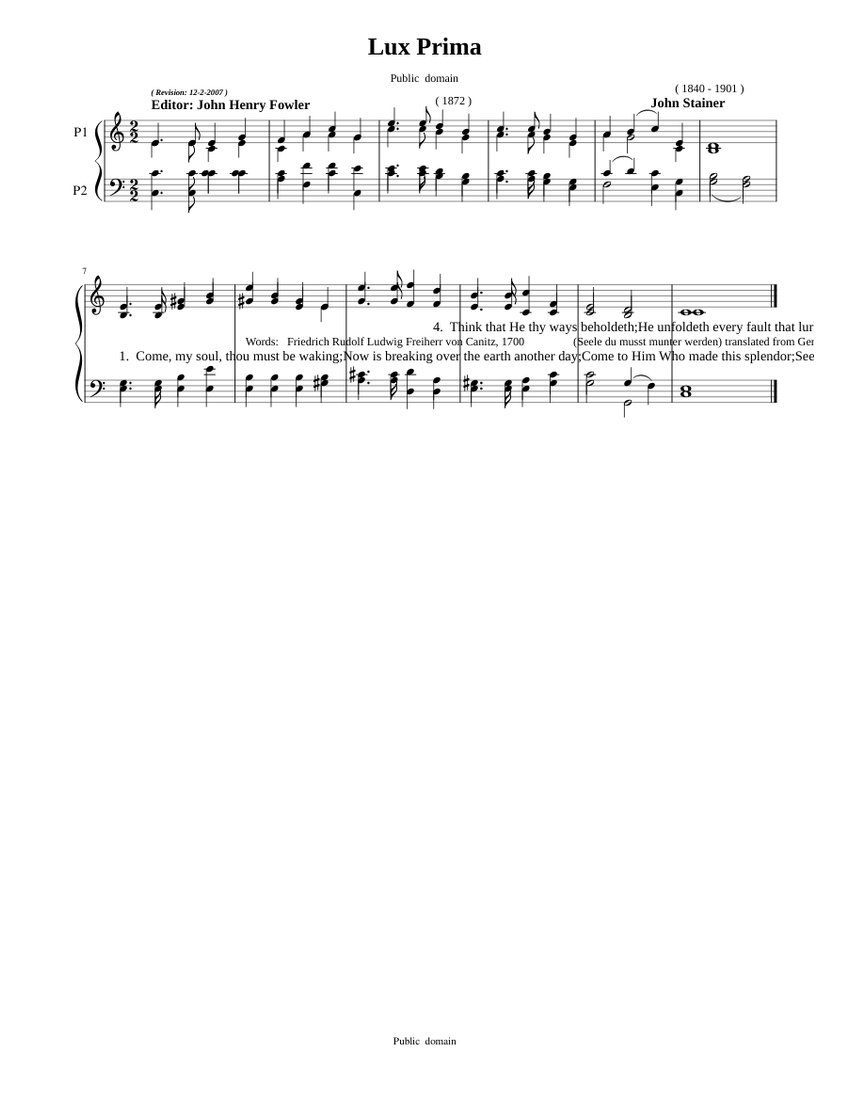 Lux prima - John Stainer Sheet music for Piano (Piano Duo) | Musescore.com