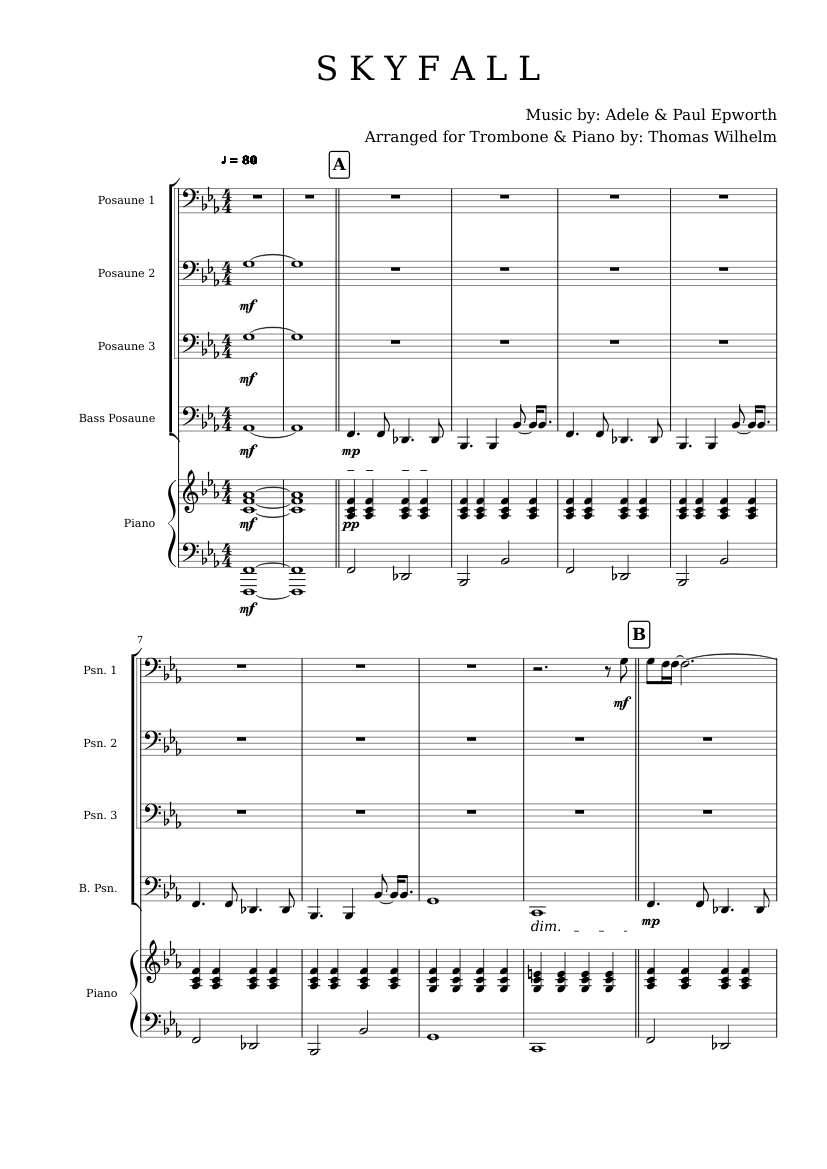 Skyfall (James Bonds / Adele) for Trombone & Piano Sheet Music for ...