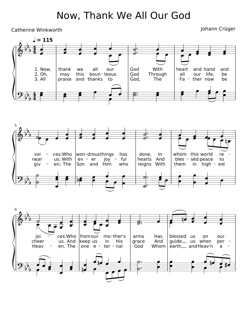 Now, Thank We All Our God Sheet music for Piano (Solo) Easy | Musescore.com
