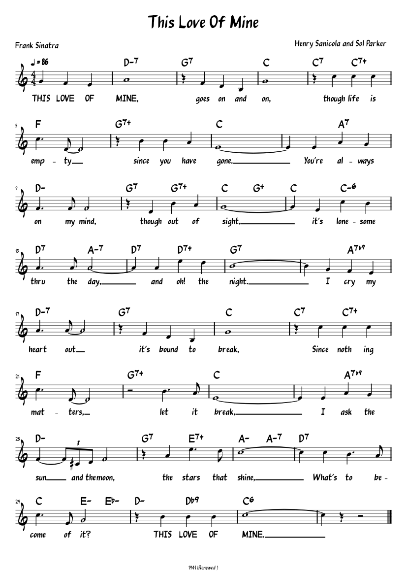 This Love Of Mine (Lead sheet with lyrics ) Sheet Music for Piano (Solo ...