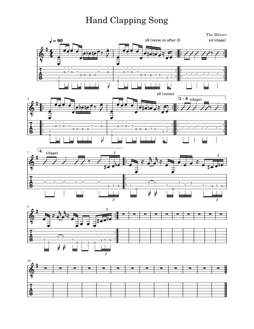 Hand clapping song – The Meters Hand Clapping Song Sheet music for ...