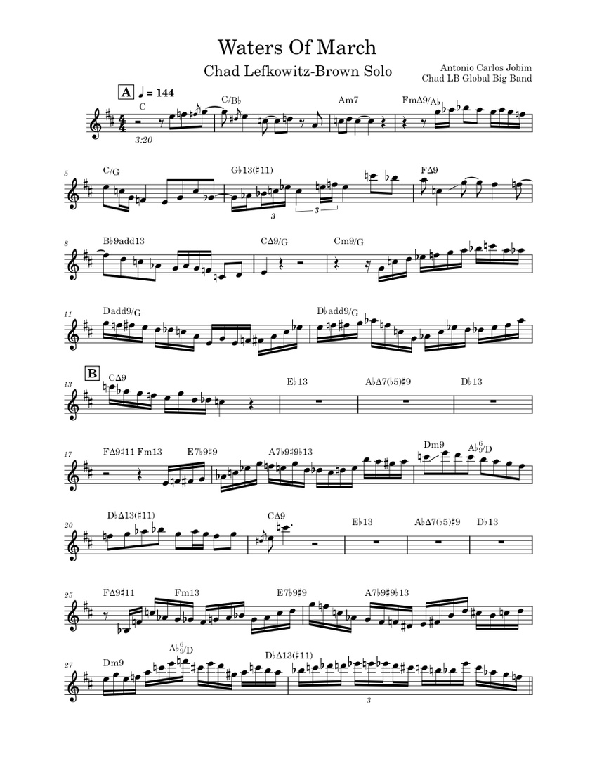 Waters of March - Chad LB Solo (Tenor Sax Transcription) Sheet music ...