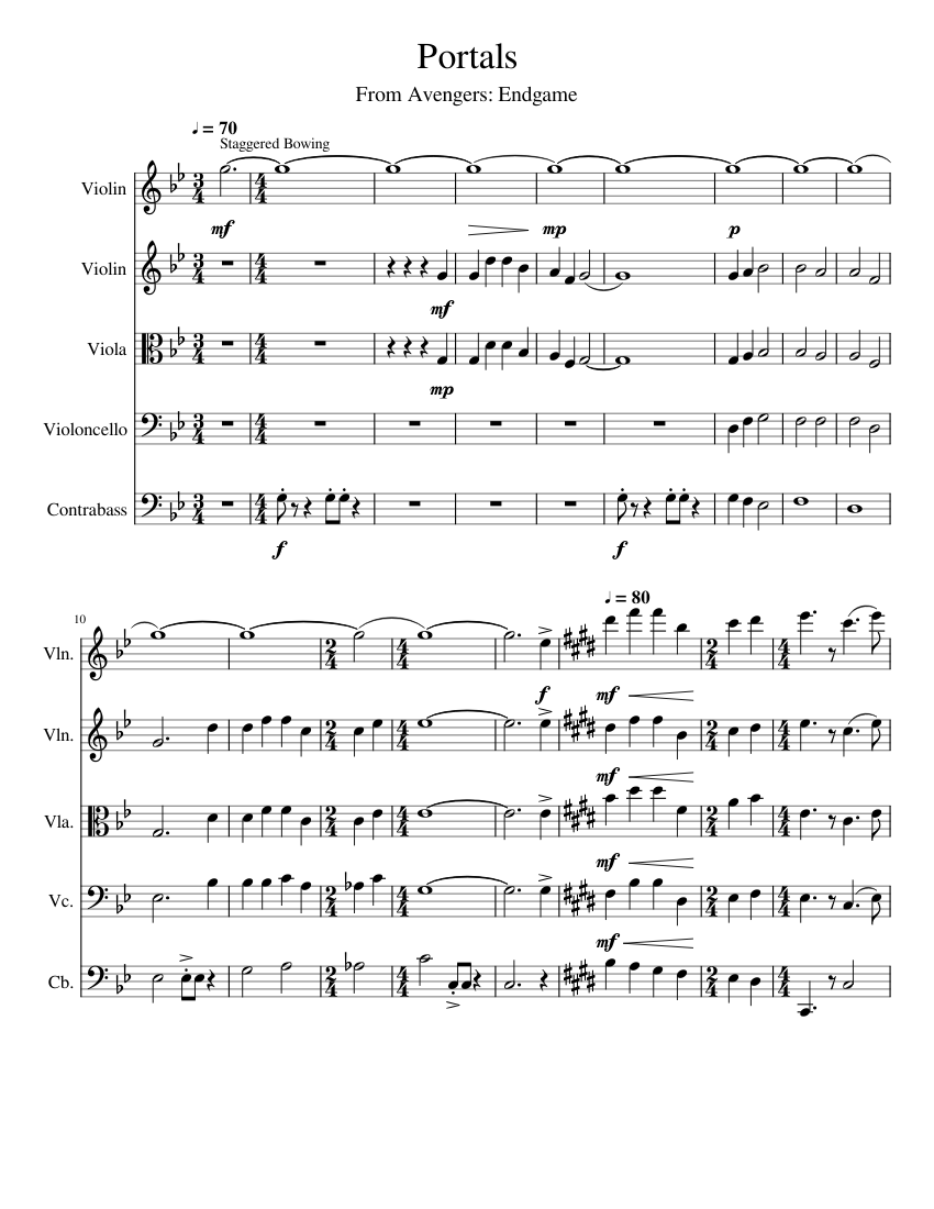 Portals Sheet music for Contrabass, Violin, Viola, Cello (String ...