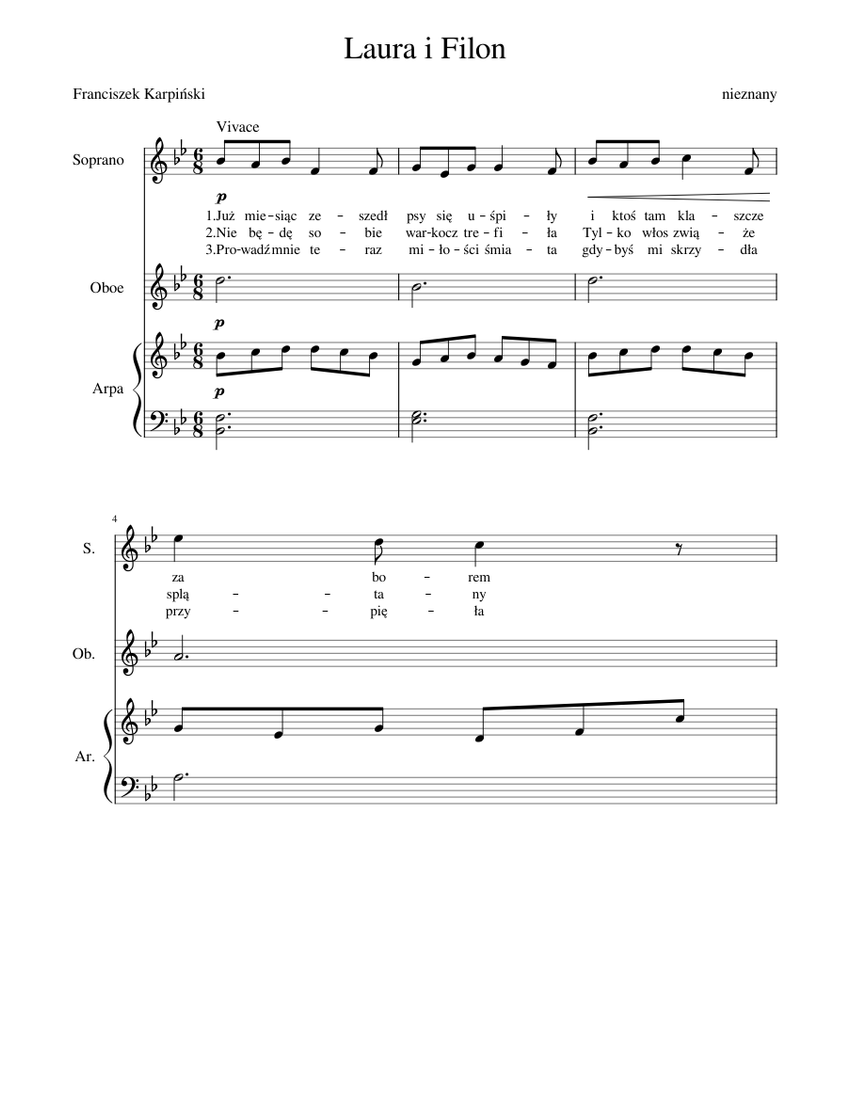 Laura i Filon Sheet music for Soprano, Oboe, Harp (Mixed Trio ...