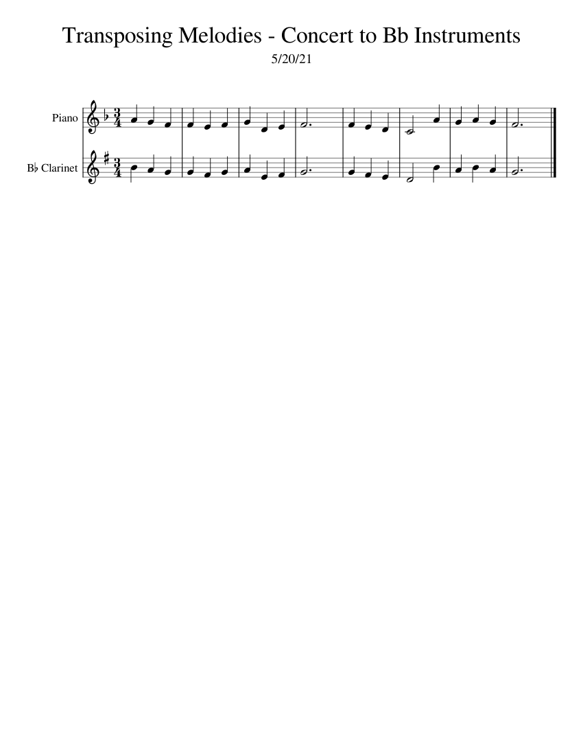 Transposing Melodies - Concert to Bb Instruments Sheet music for Piano ...