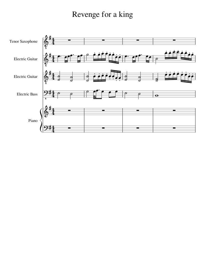 Revenge for a king Sheet music for Piano, Saxophone tenor, Guitar, Bass ...