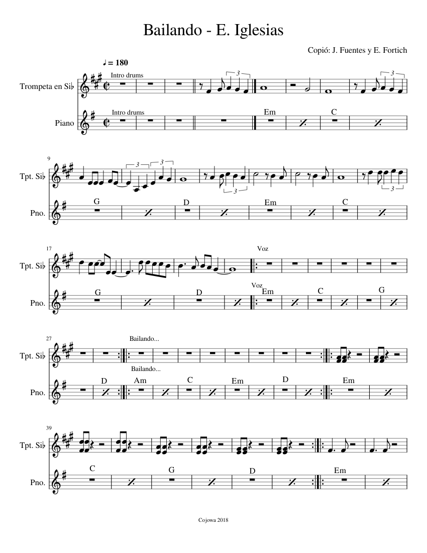 Bailando - E. Iglesias Sheet music for Piano, Trumpet in b-flat (Solo ...