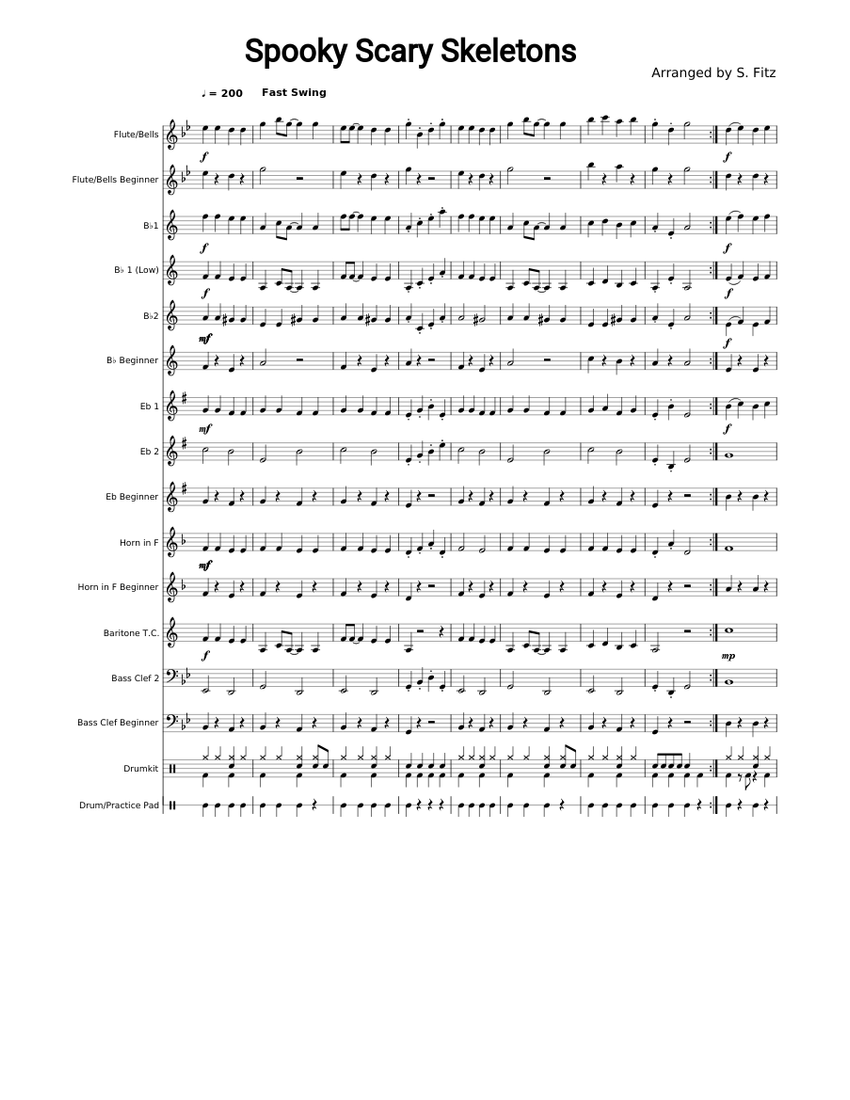 Spooky Scary Skeletons Sheet music for Trombone, Tuba, Flute, Clarinet ...