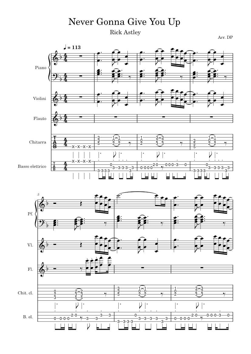 Never Gonna Give You Up – Rick Astley Sheet music for Piano, Flute ...