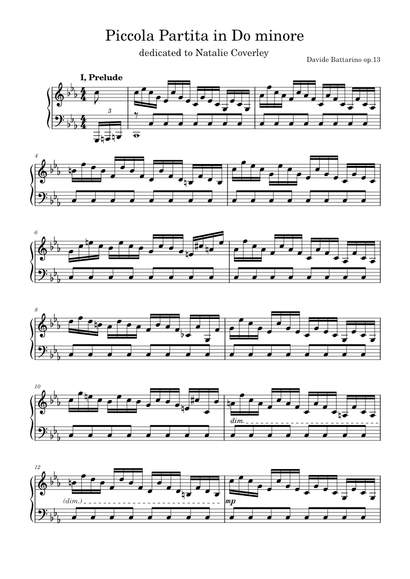 Partita in Do minore op.13 - Davide Battarino Sheet music for Piano ...