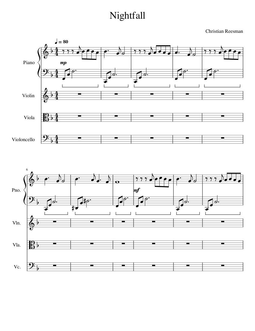 Nightfall Sheet music for Piano, Violin, Viola, Cello (Piano Quartet ...