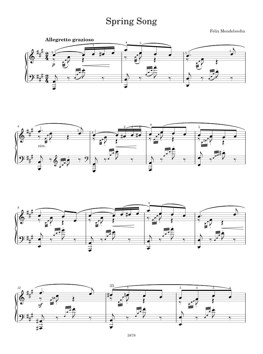 Spring Song, from Songs Without Words, Op.62 Sheet music for Piano by ...